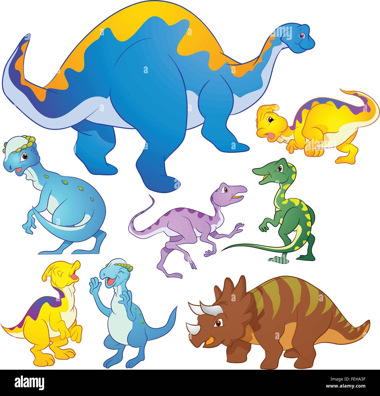 Cute group Dinosaurs vector cartoon many actions.Tyrannosaurus ...