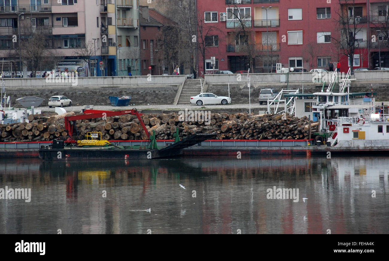 The ship on the Danube timber transport for the ancient industry Stock ...