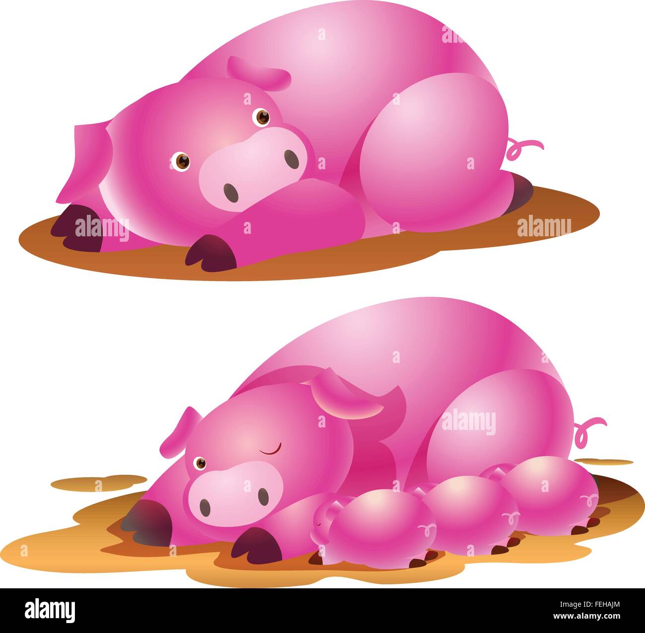 cute cartoon pigs. Vector illustration with simple gradients. All in ...