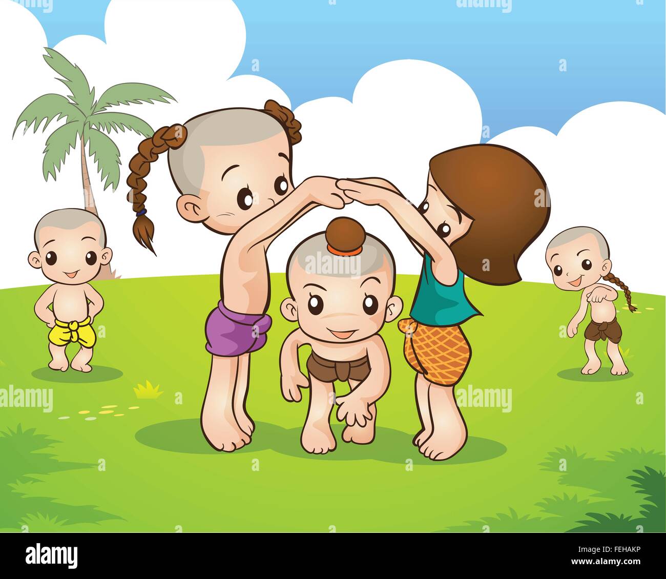 Traditional Thai Children character standing friendly.Traditional Thai ...