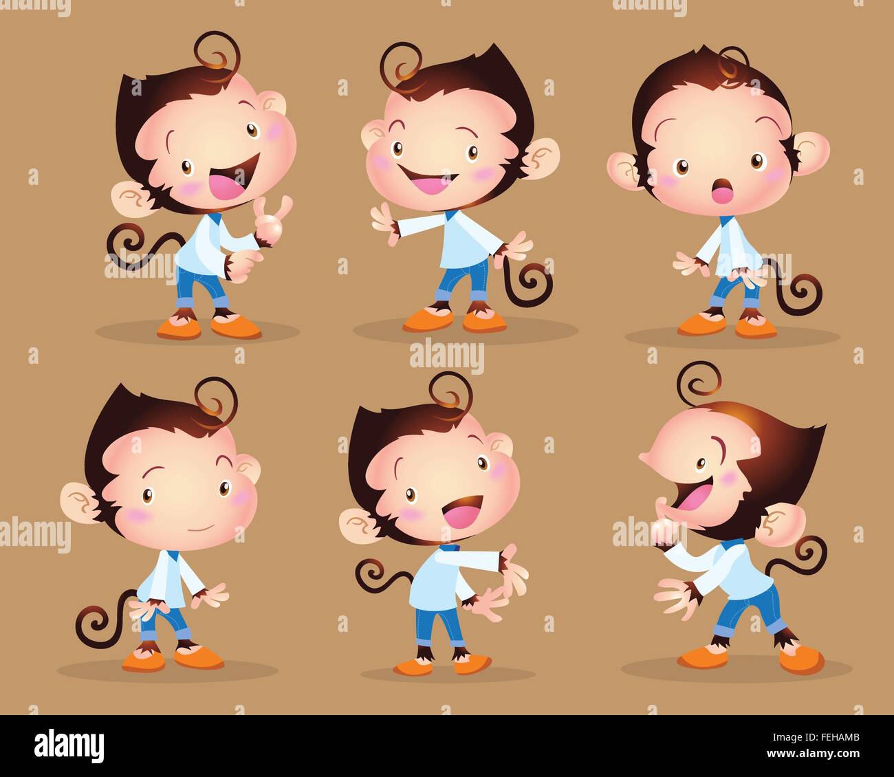 vector illustration cute monkey boy character many action and actions ...