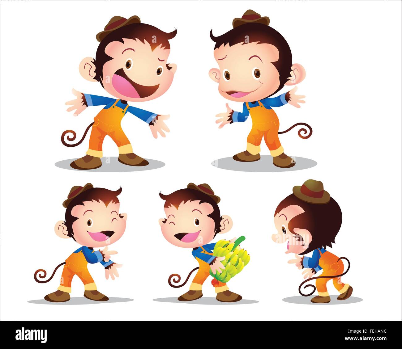 vector illustration cute monkey boy character many action and actions ...