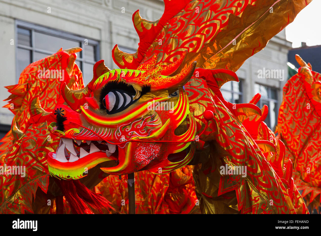 The vivid orange coloured dragon seen dancing around the main streets ...
