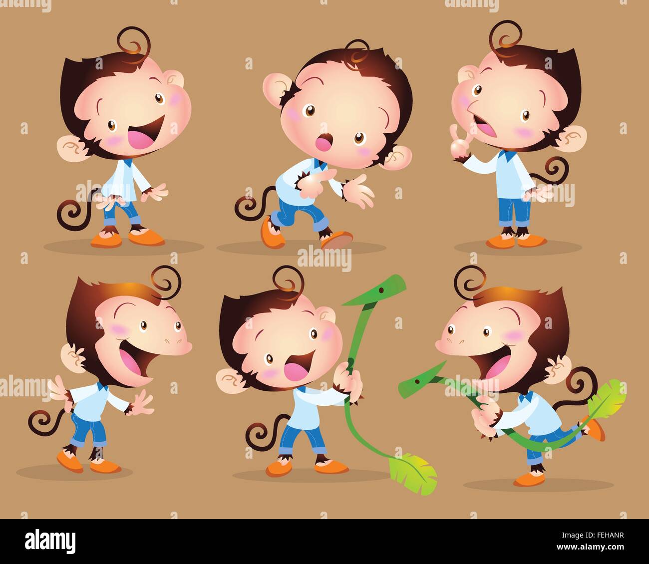 vector illustration cute monkey boy character many action and actions ...