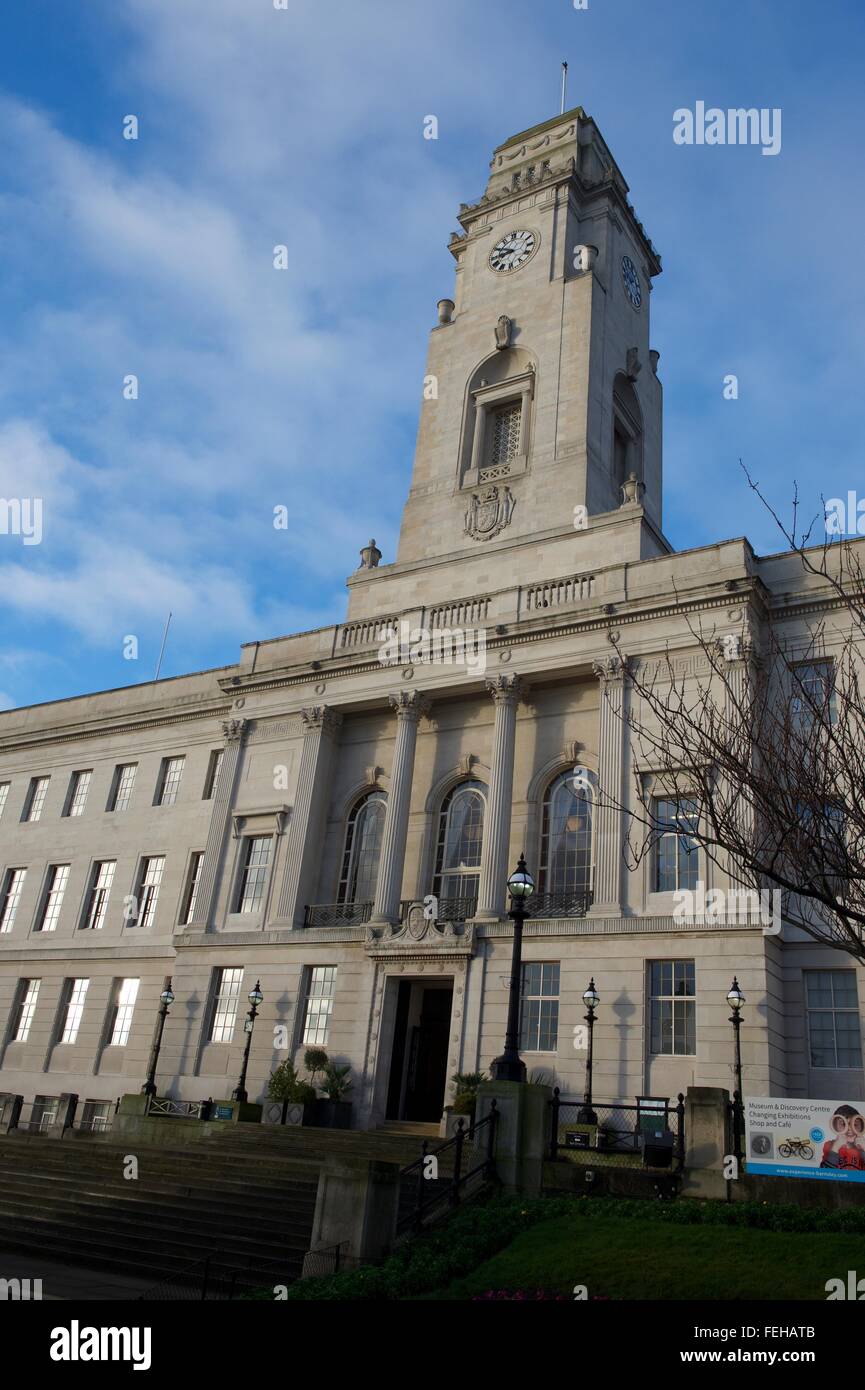 Barnsley Town Hall in South Yorkshire lit by the early morning sunshine ...