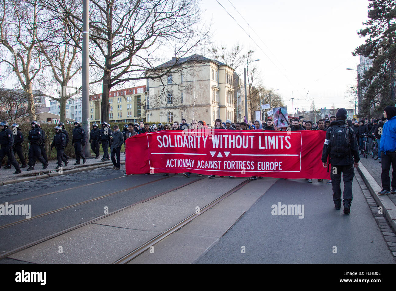 Dresden, Germany. 6th Feb, 2016. Front banner of the demonstration ...