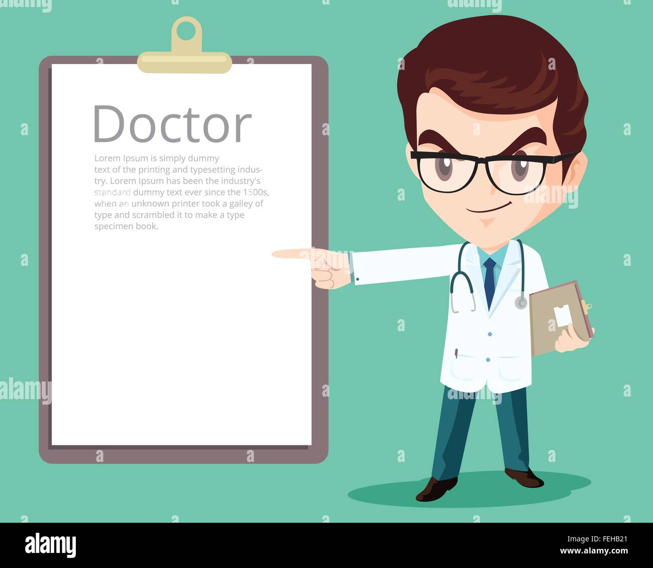 Doctor with clipboard giving medical presentation..Young cheerful ...