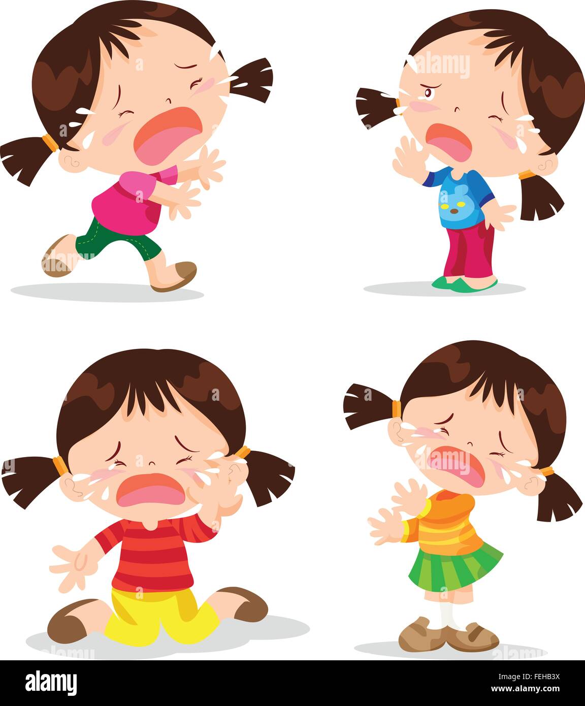 Vector of Cute girl cartoon crying many action on events. illustration ...