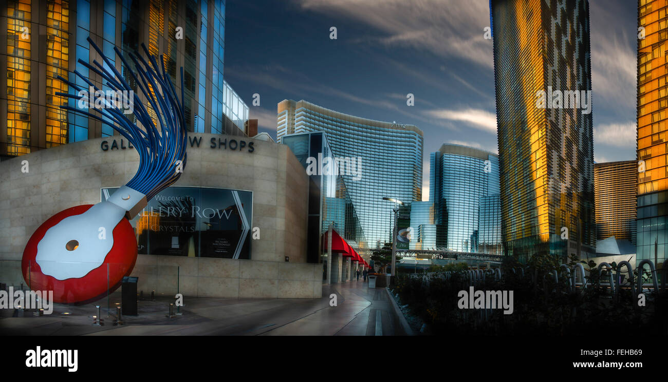 A dramatic night view of the art galleries at the Aria Hotel in Las ...