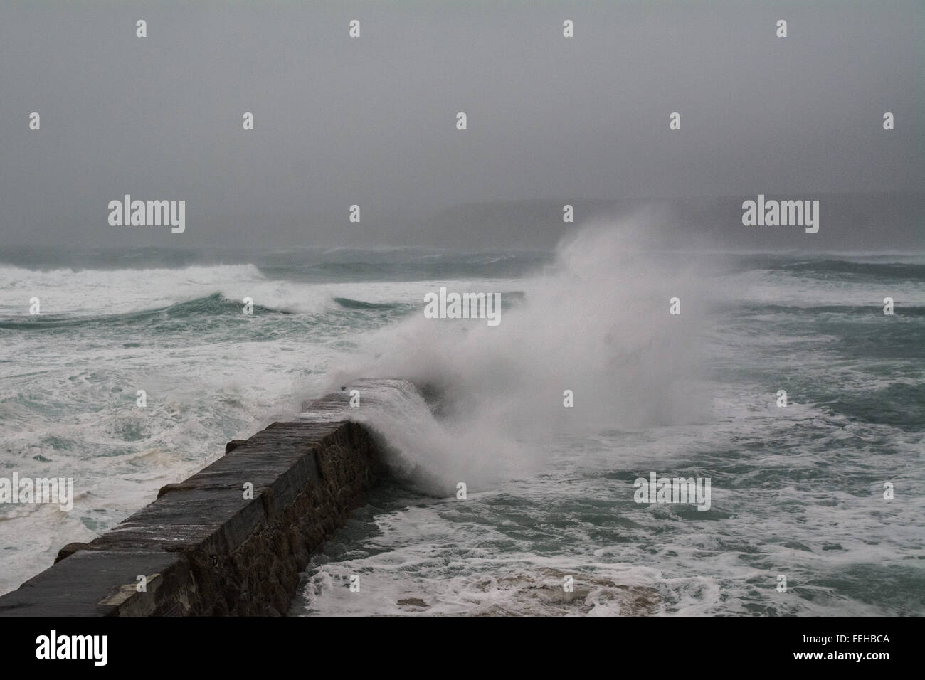 Sennen Cove, Cornwall, UK. 7th February 2016. UK Weather. Strong winds ...