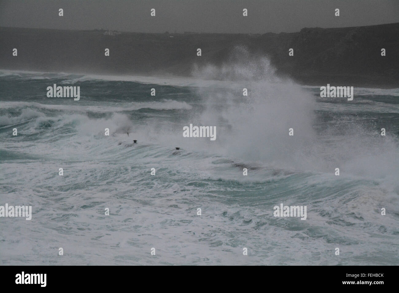 Sennen Cove, Cornwall, UK. 7th February 2016. UK Weather. Strong winds ...