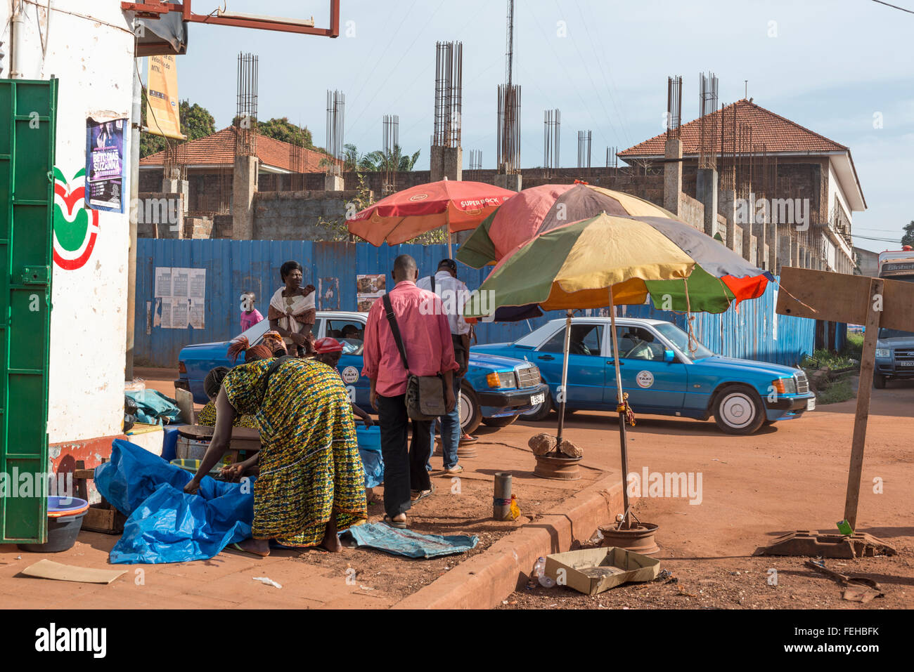 A roadside stall selling seafood in the Guinea Bissau capital city of ...