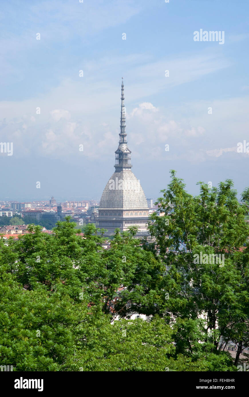 Mole Antonelliana - landmark building in Turin, Italy. View from Monte ...