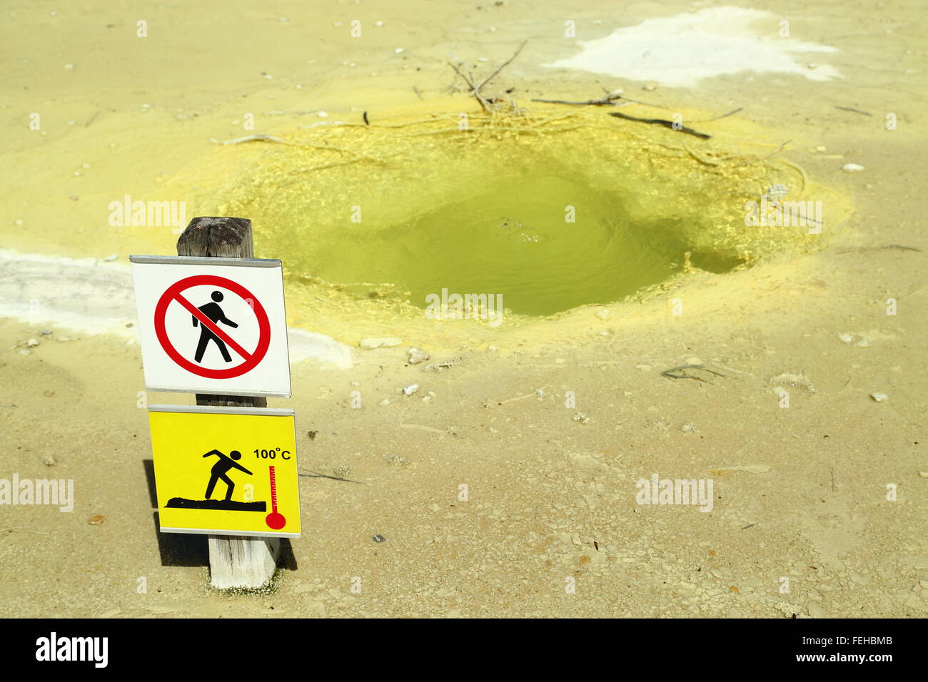 Warning sign within The Primrose Terrace feature of the geothermal ...