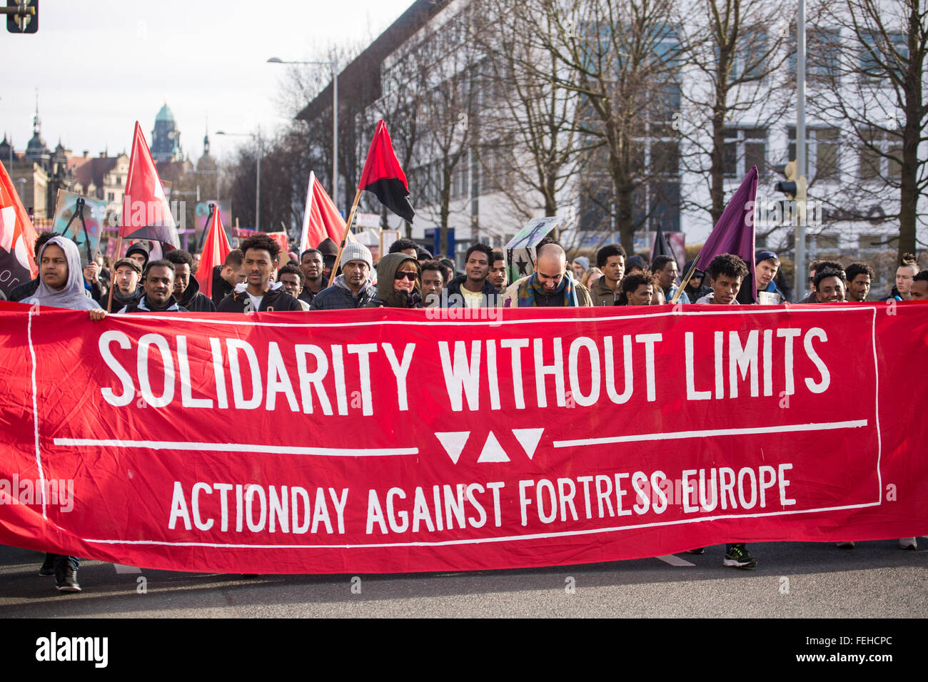 Dresden, Germany. 6th Feb, 2016. Front banner of the demonstration ...