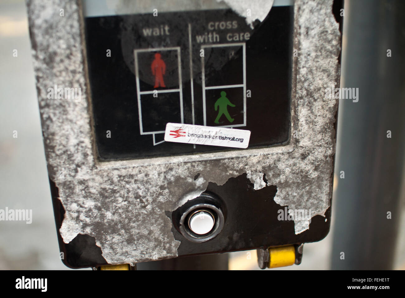 bring back british rail sticker on road crossing box Stock Photo - Alamy