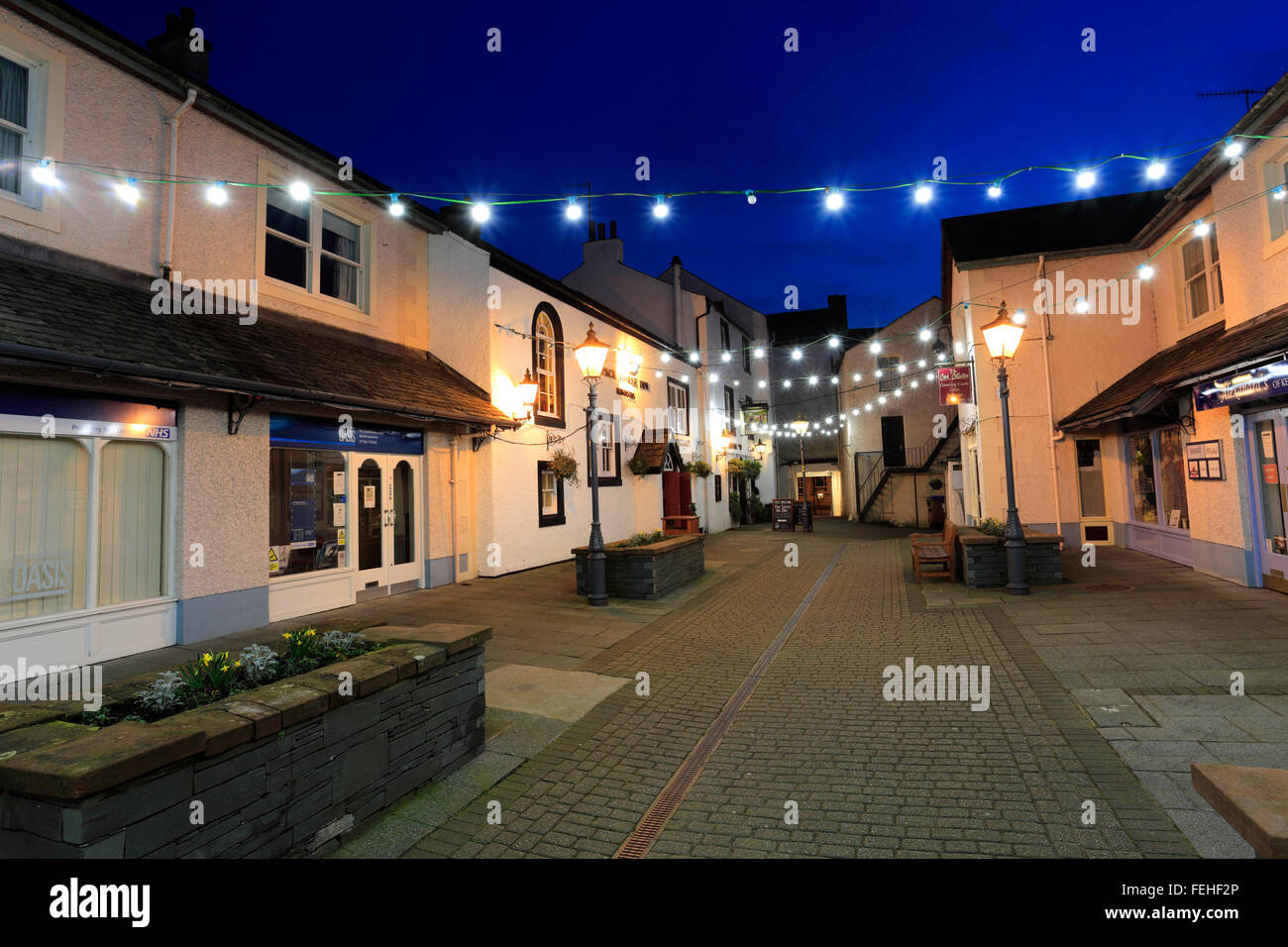 Keswick town at night, Lake District National Park, Cumbria County ...