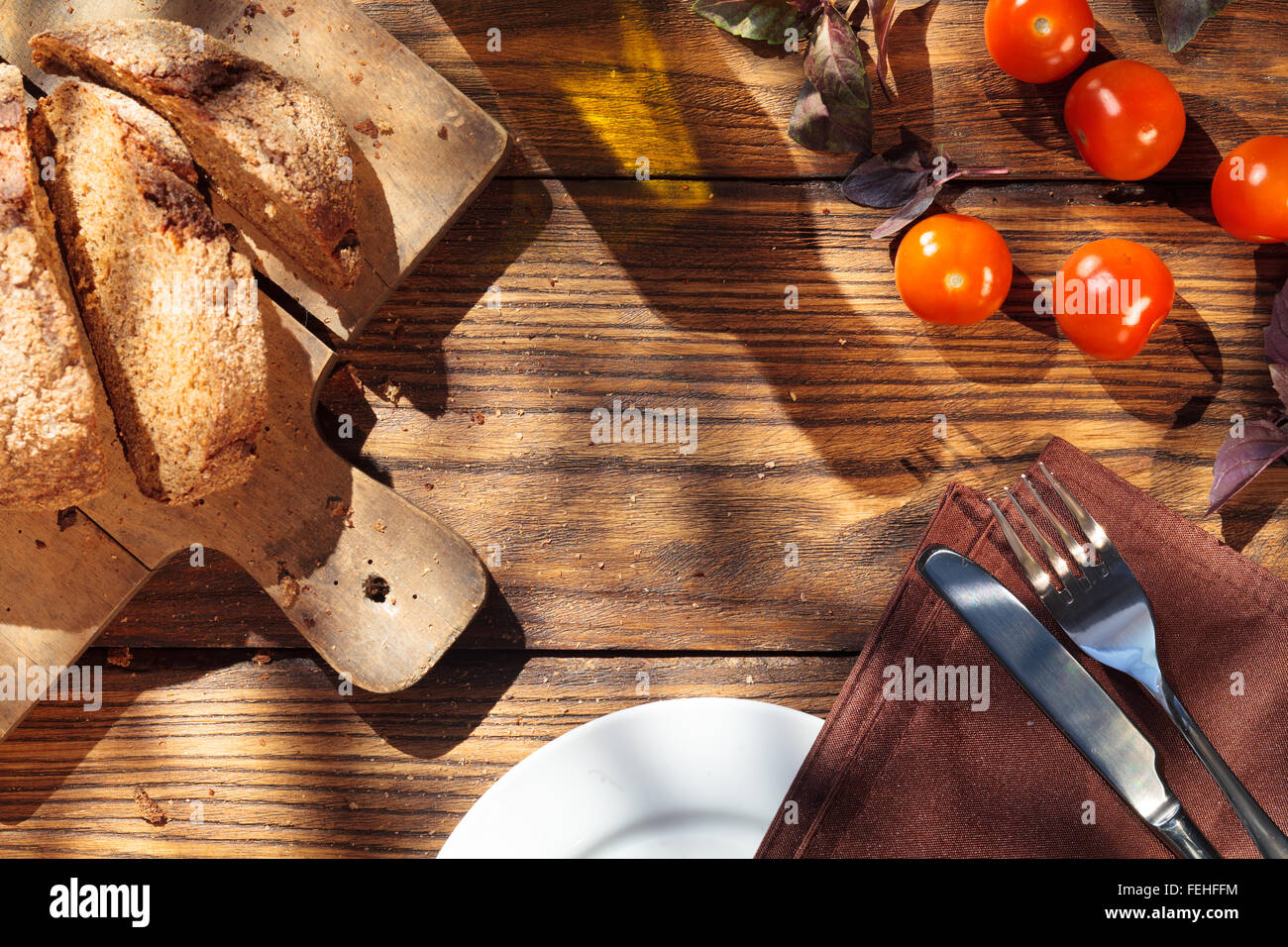 Top view of italian food on wooden table Stock Photo - Alamy