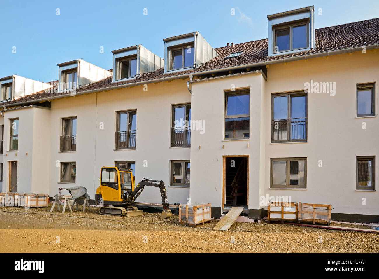 New residential buildings with outdoor facilities, construction work ...