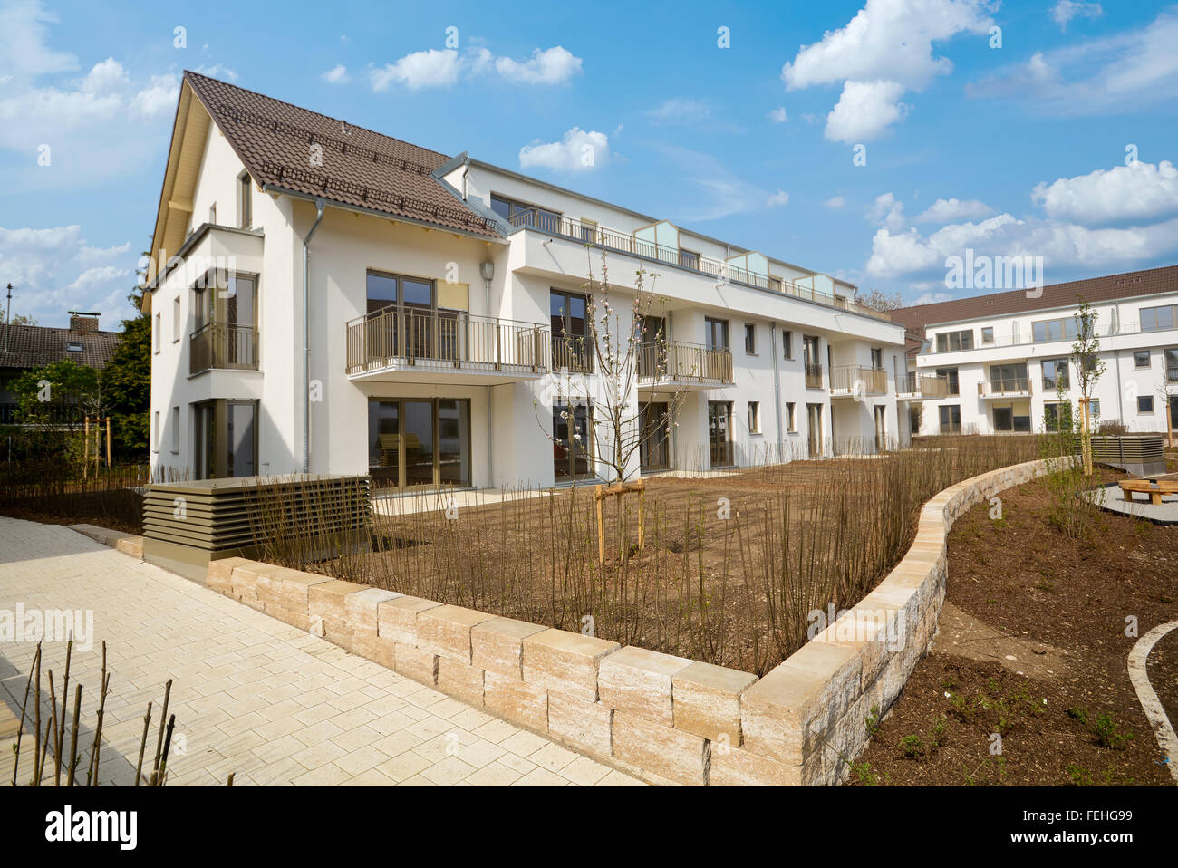 New residential buildings with outdoor facilities, construction work ...