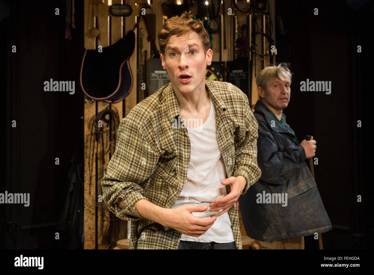 London, UK. 2 February 2016. L-R: Dan Parr (Jim) and David Crellin (Sam ...