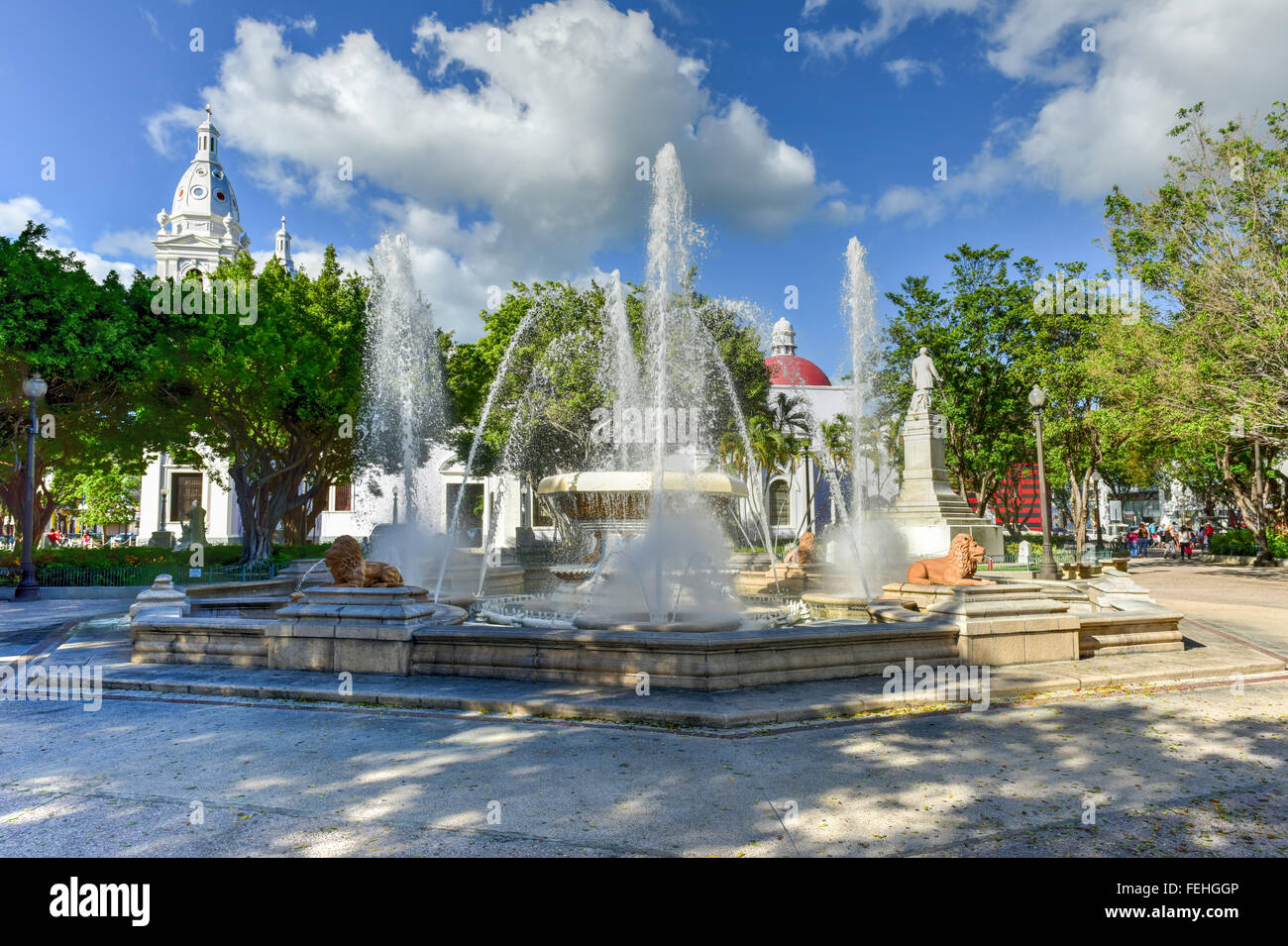 Lion Fountain in Plaza Las Delicias, the main square in Ponce, Puerto ...
