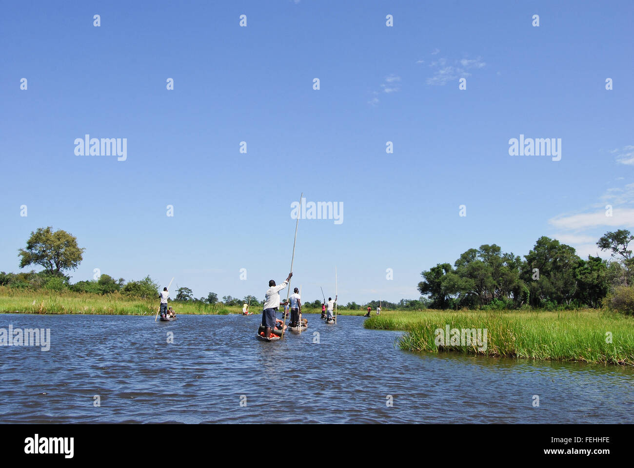 Okavango Delta: Mokoro canoe trip on the river, Botswana Africa Stock ...