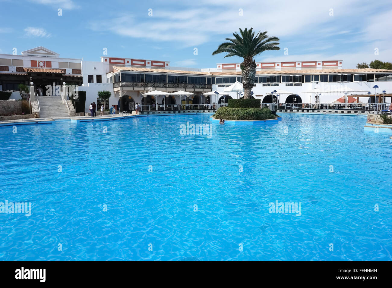 Big blue swimming-pool and terrain in high class greek hotel Aldemar ...