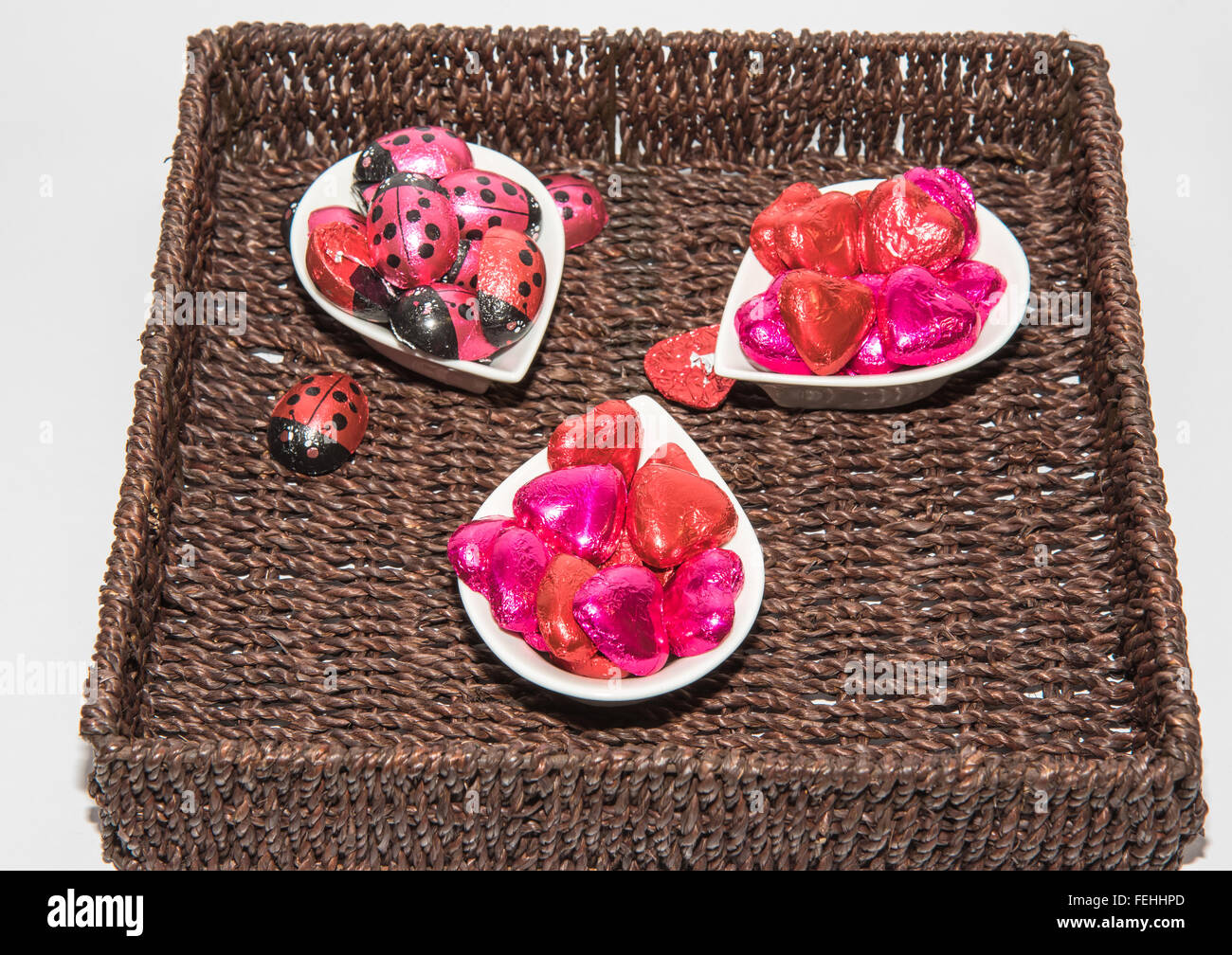 A concept image of Valentines Day with heart shaped chocolates and ...