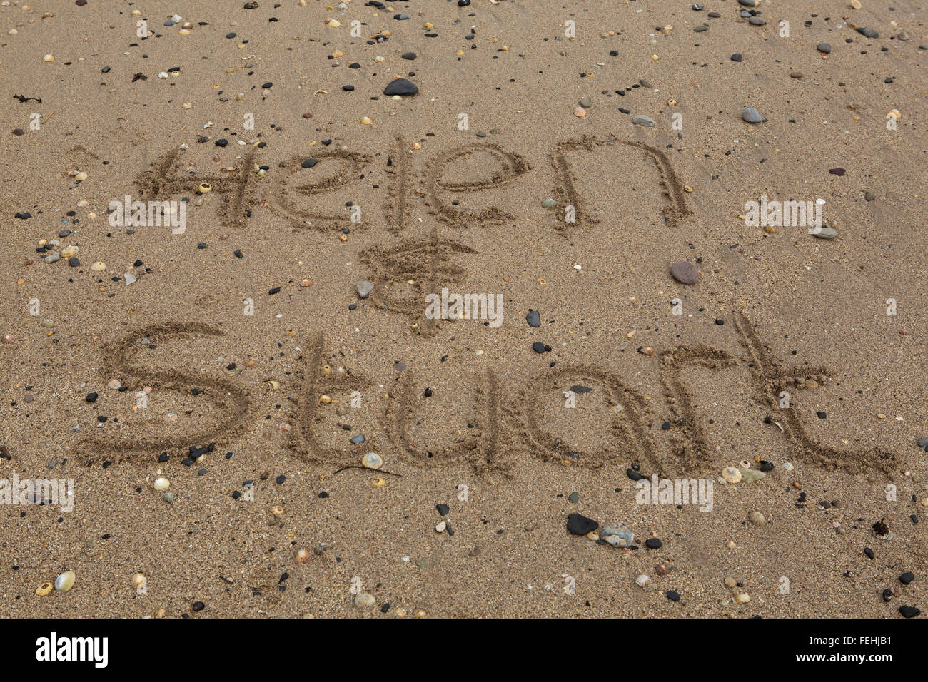 Names written on the beach at North Sunderland in Northumberland ...