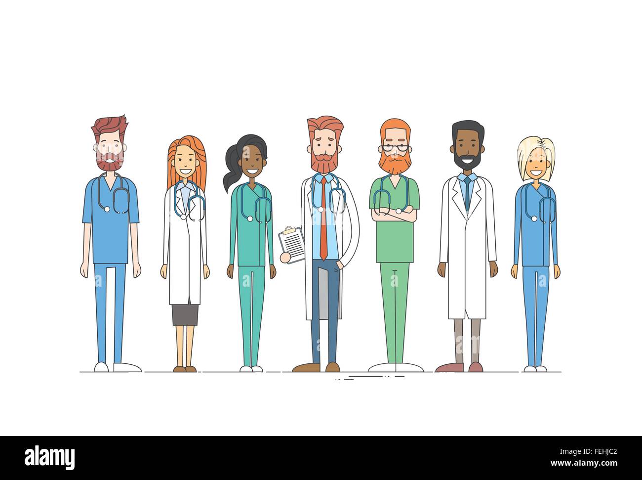 Group Medial Doctors Team Work Thin Line Stock Vector Image & Art - Alamy