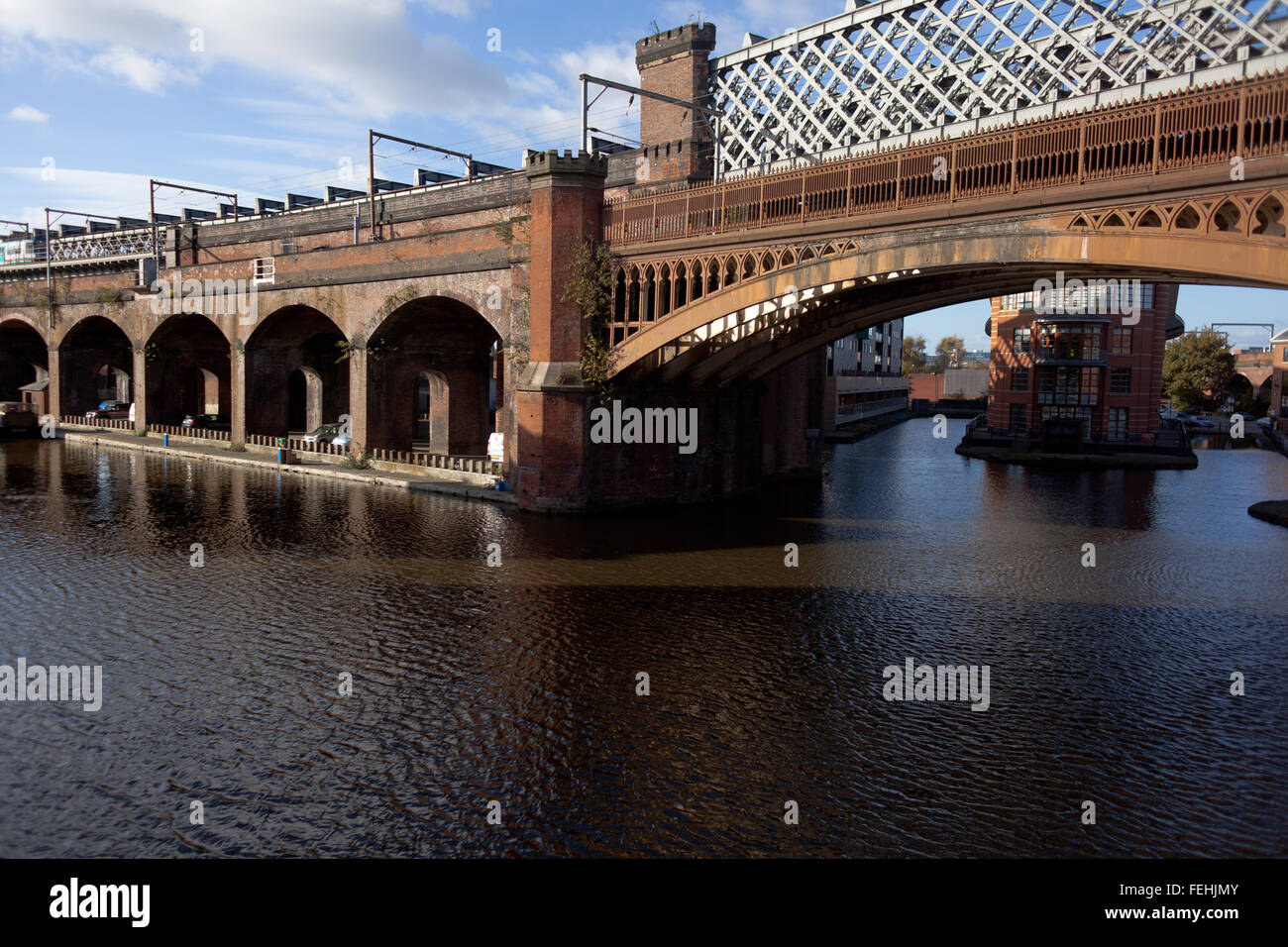 Bridge with tram lines running over the Bridgewater Canal in ...