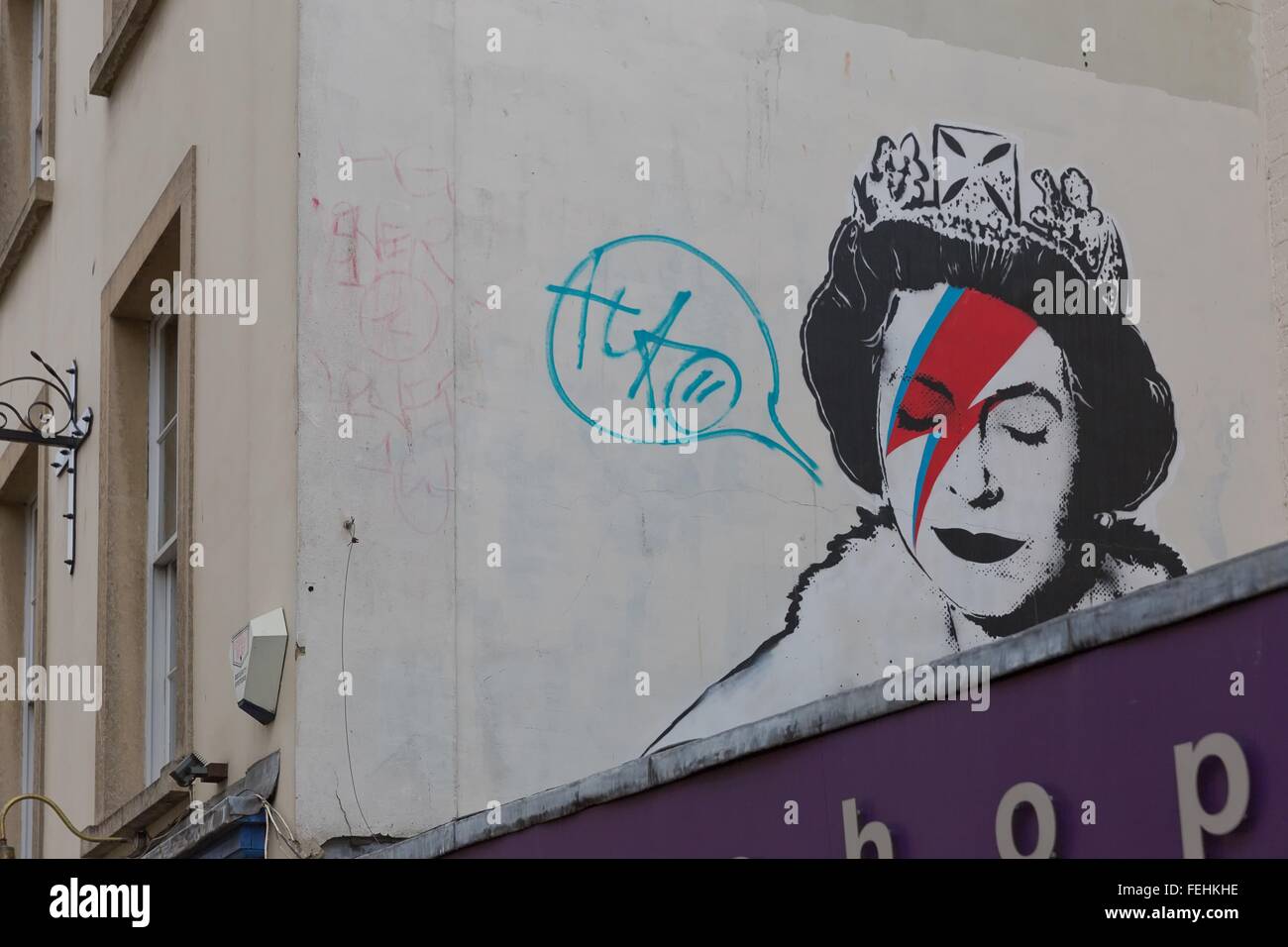 April 2014 - Bristol, United Kingdom: A graffiti of the Royal Queen ...