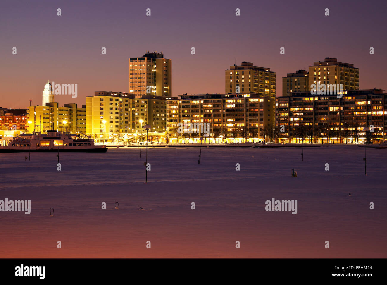 Night in Helsinki. Seen from frozen Baltic Sea Stock Photo - Alamy