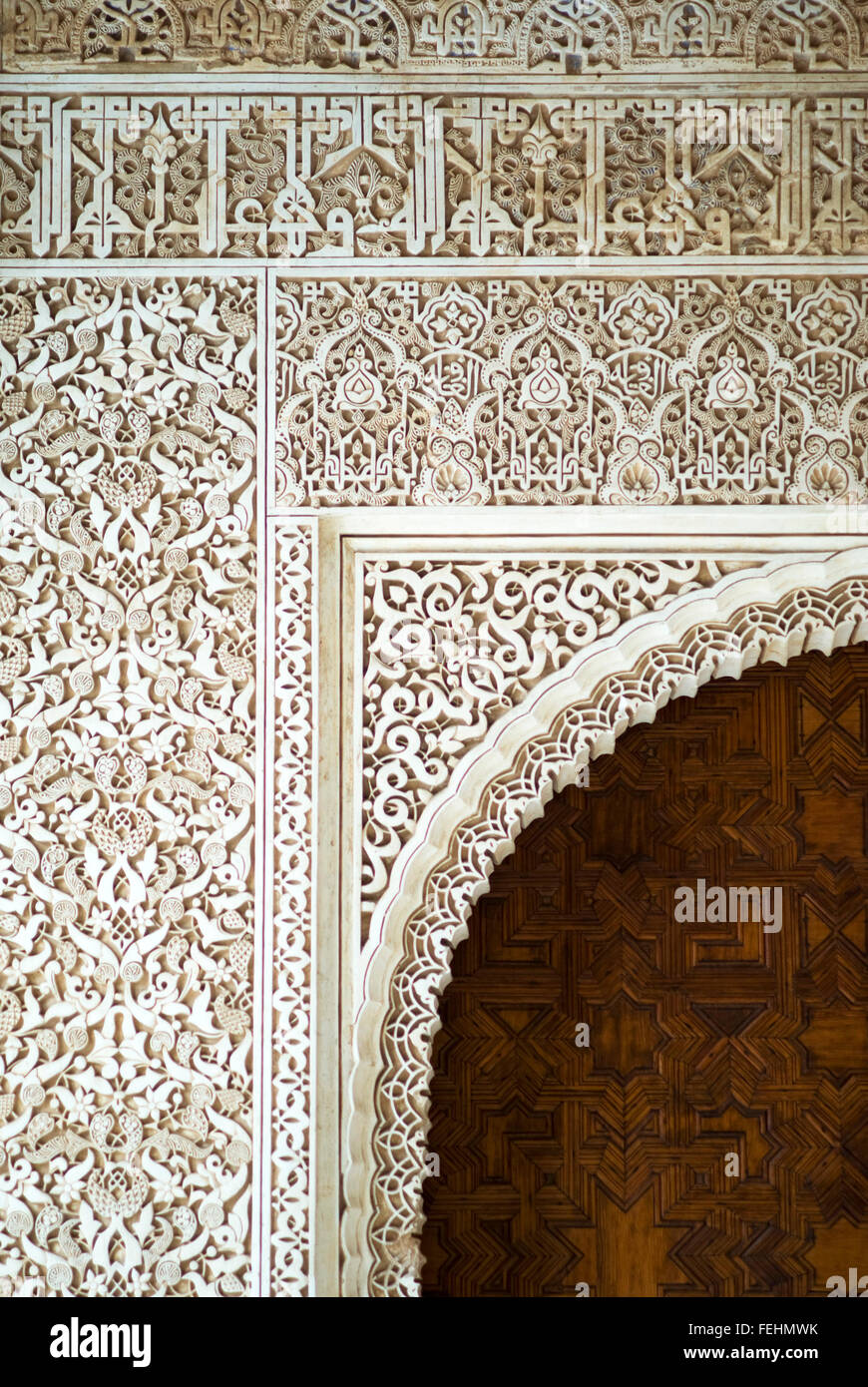 One detail of the Arabesque pattern at the Alhambra in Granada, Spain ...