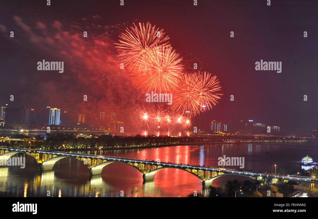 Changsha, China's Hunan Province. 7th Feb, 2016. Fireworks paint the ...