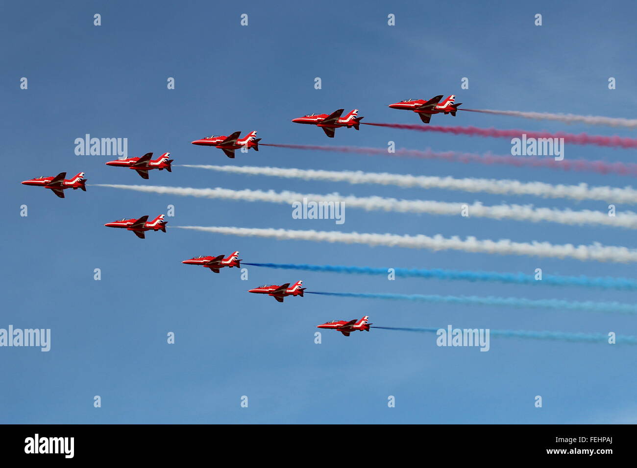 The RAF aerobatic team, the Red Arrows, arrive for their display at the ...