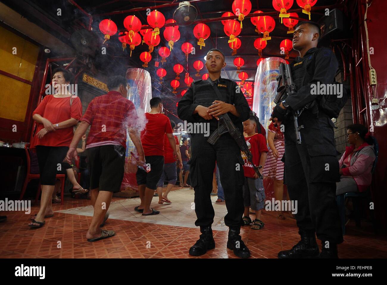 Surabaya, Indonesia. 07th Feb, 2016. Indonesian Police officers armed ...