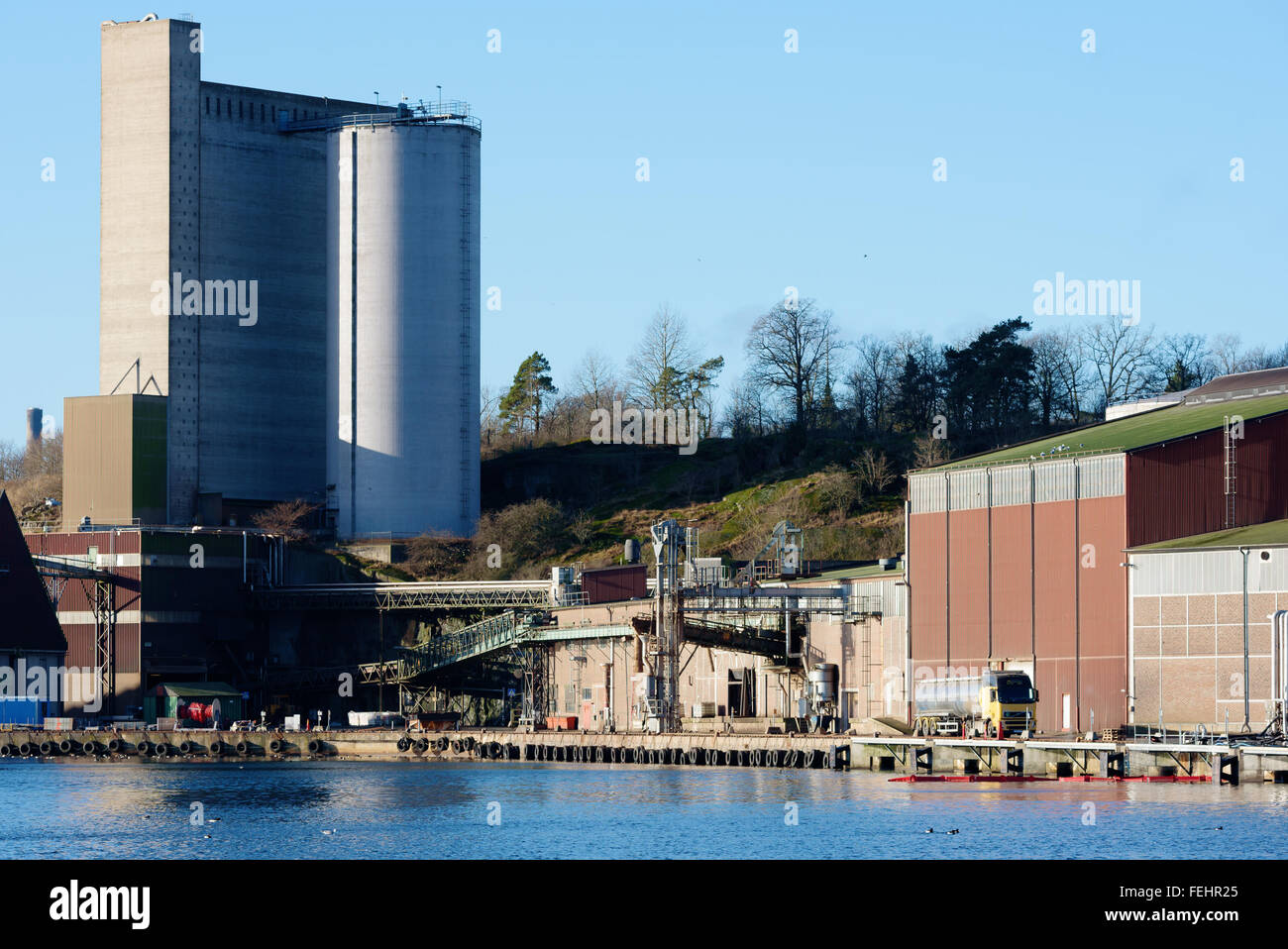 Karlshamn, Sweden - February 04, 2016: An industrial area in the harbor ...