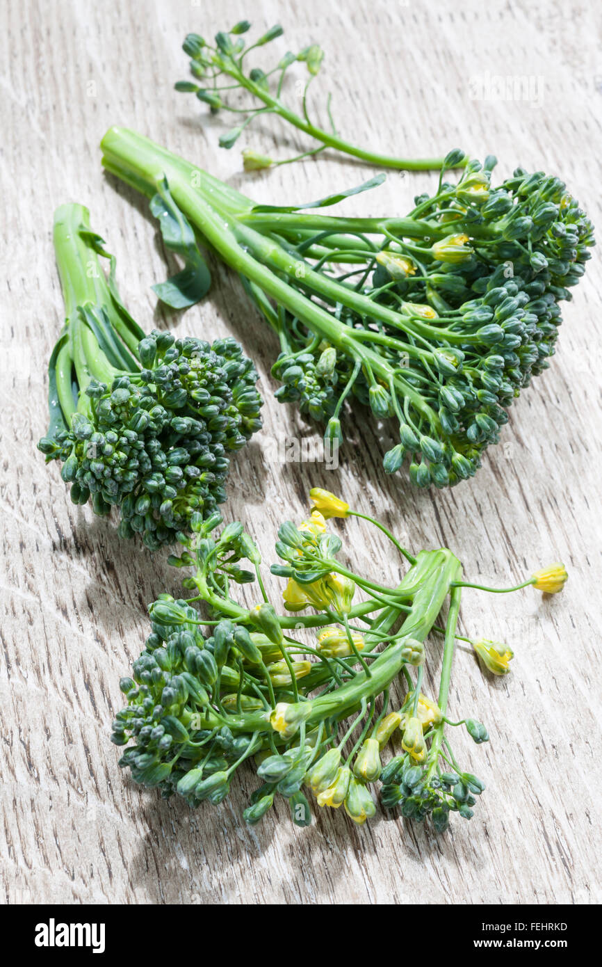 Fresh organic broccoli florets on rustic wood background Stock Photo ...