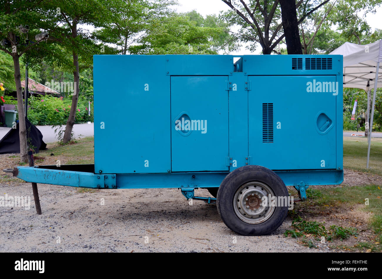 Electric generator trailer standby in night time Stock Photo - Alamy