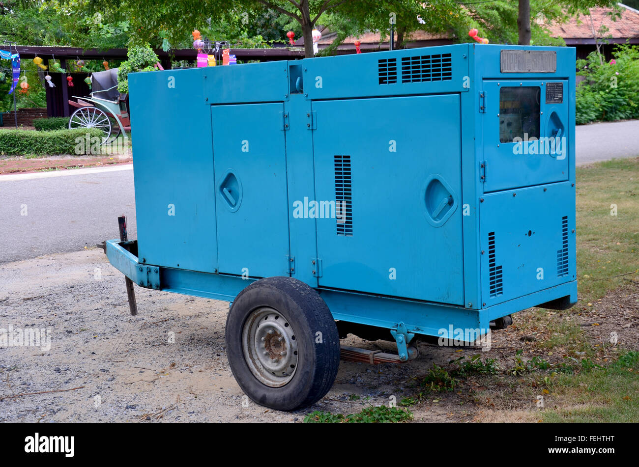 Electric generator trailer standby in night time Stock Photo - Alamy