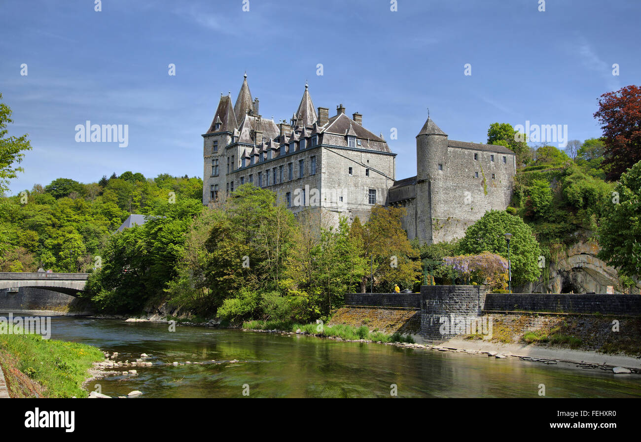 Durbuy Castle and Ourthe river in Wallonia region of Belgium Stock ...