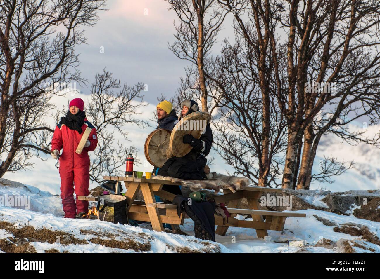 Sami people hail the sun after polar night, january 2016 Stock Photo ...