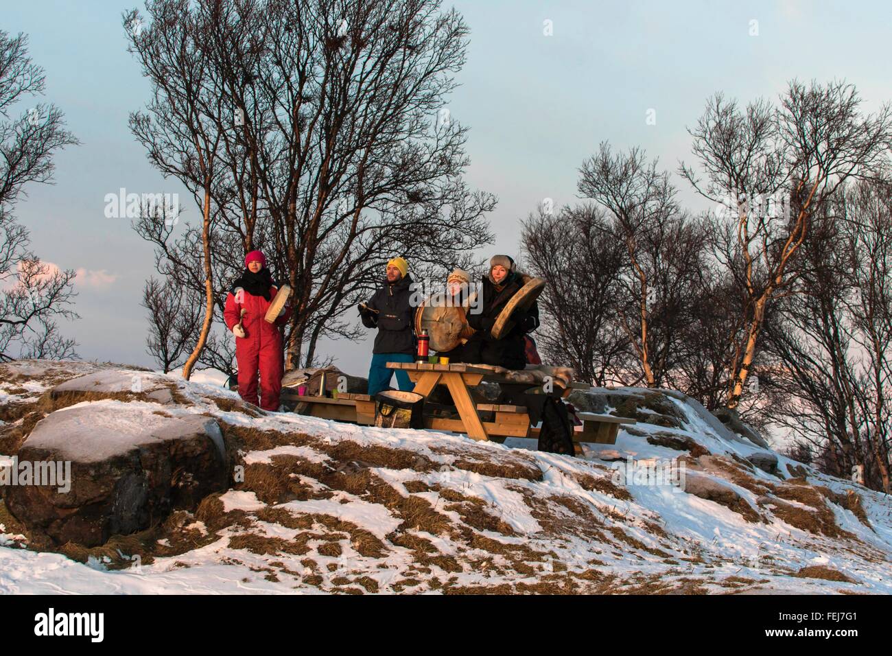 Sami people hail the sun after polar night, january 2016 Stock Photo ...