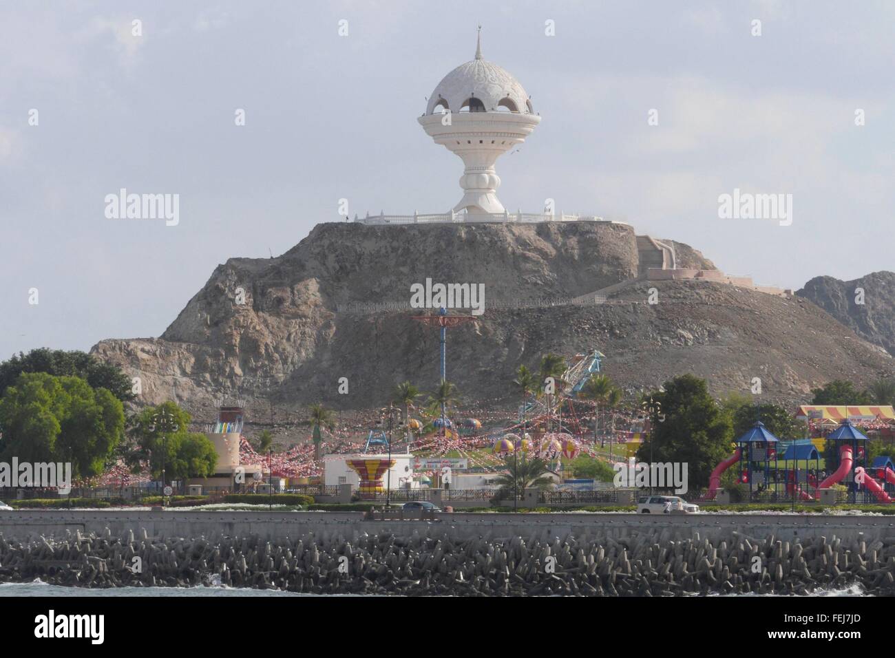 MUSCAT, OMAN Symbol of Muscat. Incense burner-shaped tower. Riyam ...