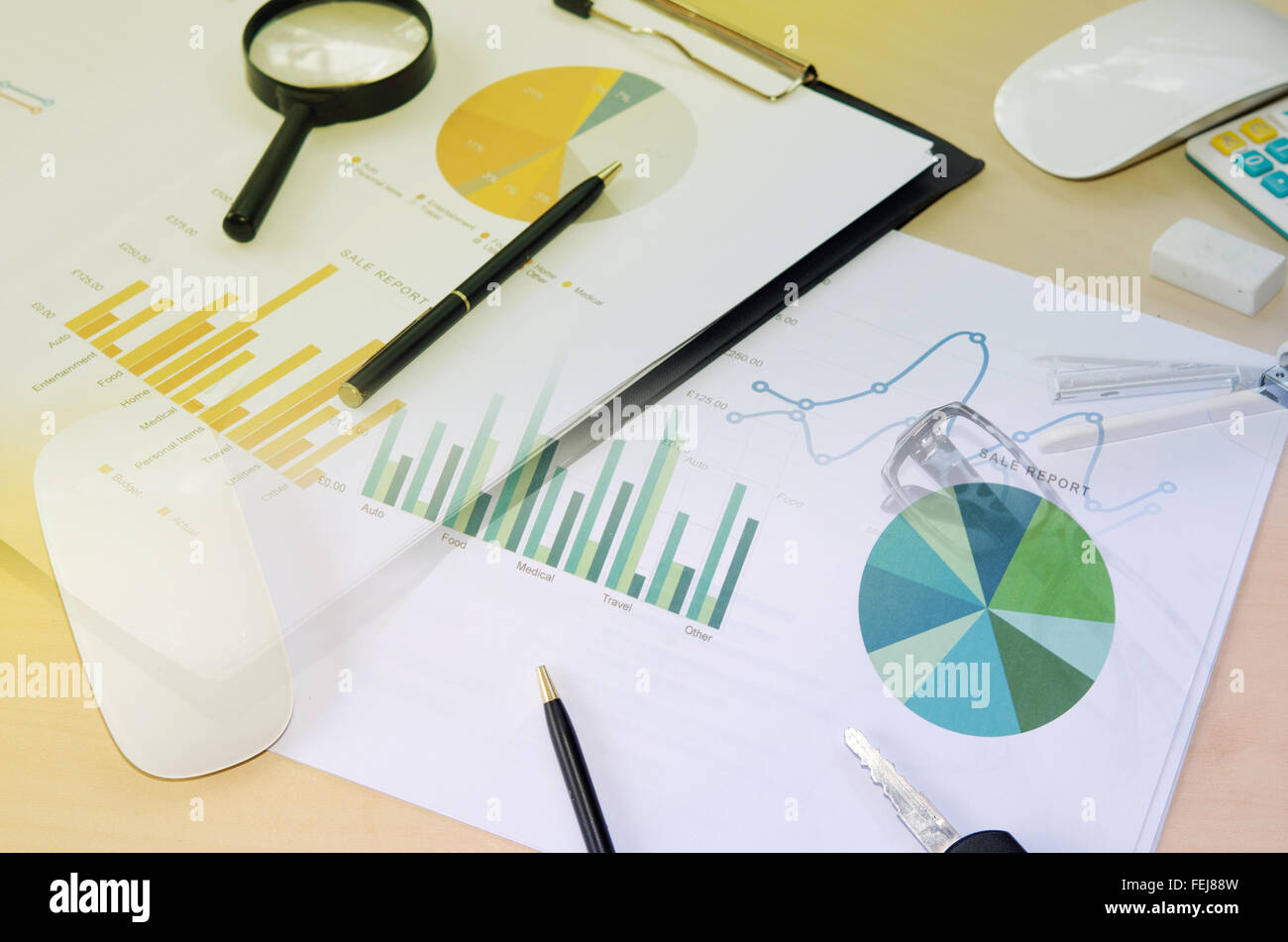 Financial paper charts and graphs on the table , Business Concept Stock ...