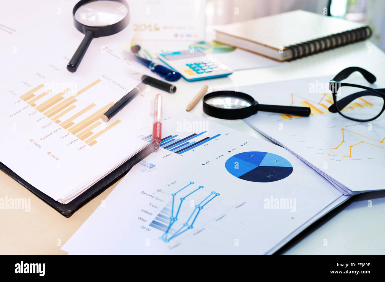 Graphs and Charts Report with pen Stock Photo - Alamy