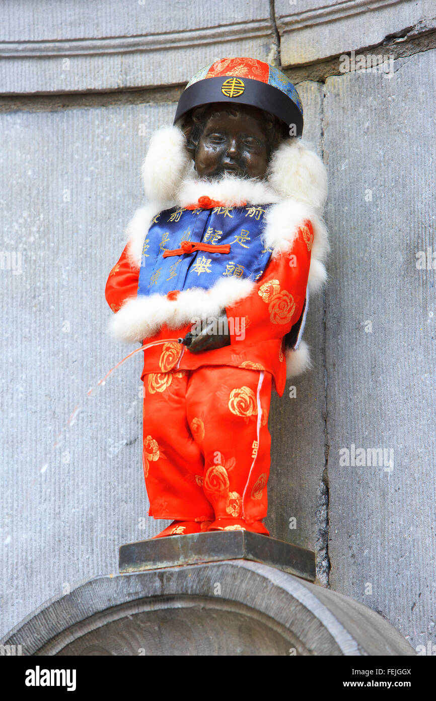 Manneken Pis Dressed In The National Costume Of China In Brussels