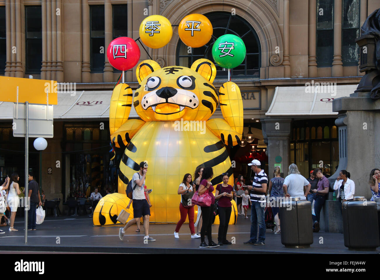 Sydney, Australia. 8 February 2016. A tiger lantern outside the Queen ...